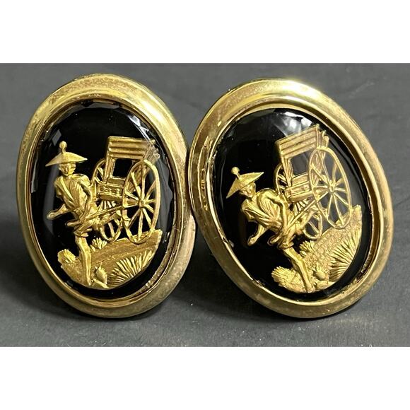 Unbranded | Accessories | Vintage Black And Gold Man Pulling Rickshaw ...